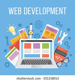 Web Development Flat Illustration Concept Modern: เวกเตอร์สต็อก (ปลอด ...