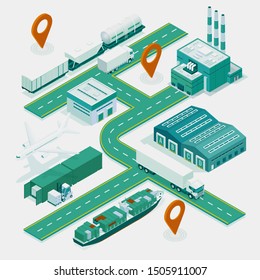 Web Template Banner Global Logistics Network Stock Illustration ...