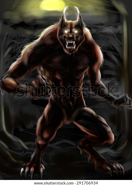 Werewolf Moon Background Stock Illustration 291706934