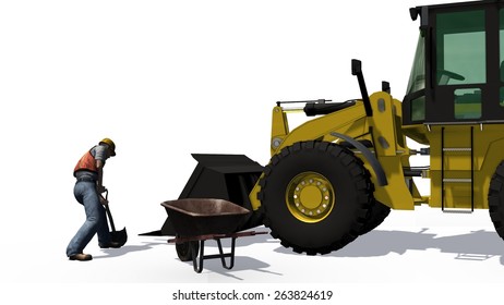Bulldozer Behind Under Construction Roadblock Isolated Stock ...