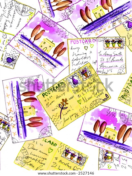 White Background Cute Hand Painted Postcards 스톡 일러스트 2527146 | Shutterstock