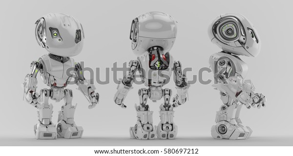 White Bbot Trio Robots Different Angles Stock Illustration 580697212