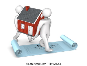 White Cartoon Characters Construction Plan On: ภาพประกอบสต็อก 419170951 ...
