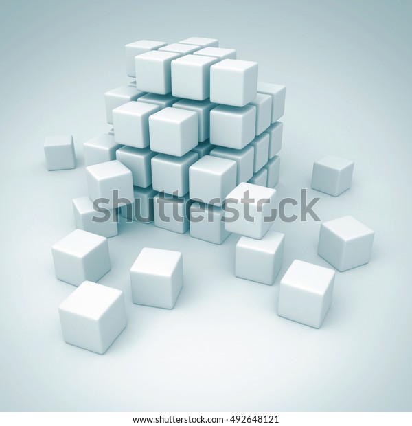 White Cubes Blocks Teamwork Construction Concept. 3d Render Illustration