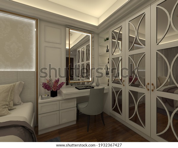 White Dressing Table Corner Wardrobe Display Stock Illustration ...