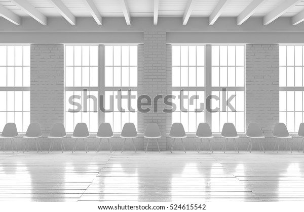 White Empty Hall Big Windows Wooden Stock Illustration 524615542 ...
