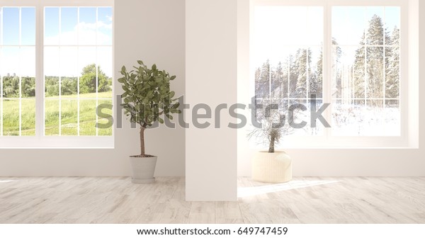 White Empty Room Summer Winter Landscape Stock Illustration 649747459 ...