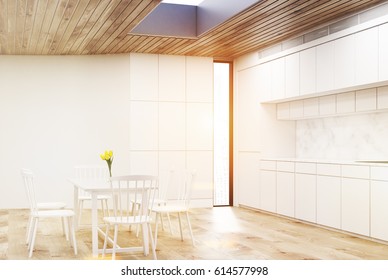 White Kitchen Interior Round Table Four Stock Illustration 614577998
