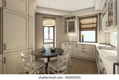 White Kitchen Round Table 3d Rendering Stock Illustration 426333331 ...