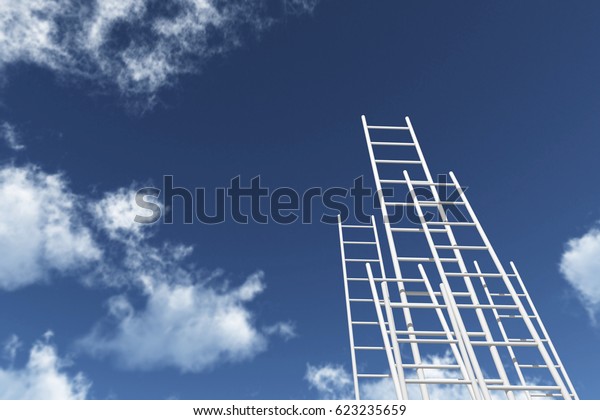 White Ladders Reaching Into Sky Growth Stock Illustration 623235659 ...