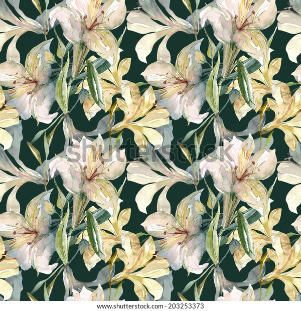 White Lily Seamless Pattern Stock Illustration 203253373