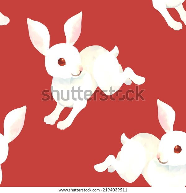 White Rabbit Pattern Painted Digital Watercolor Stock Illustration ...
