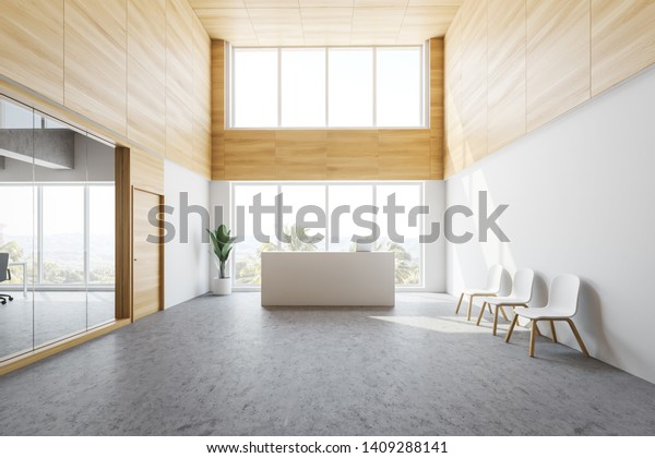 White Reception Desk Computer On Standing Stock Illustration 1409288141 ...