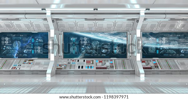 White Spaceship Interior Space Control Panel Stock Illustration ...