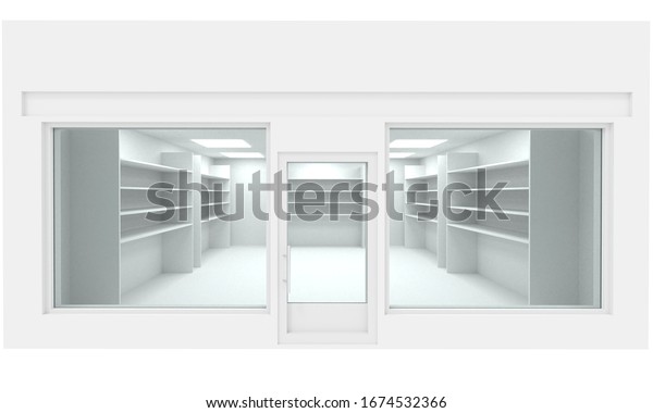 White Storefront Blank Showcases Empty New Stock Illustration 1674532366