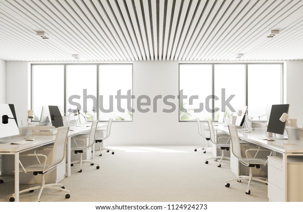 White Wall Open Plan Office Interior Stock Illustration 1124924273 ...