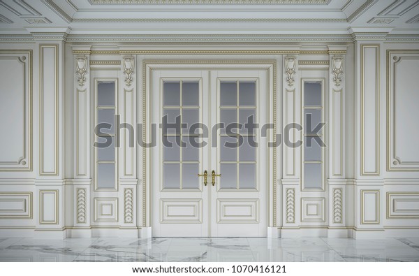 White Wall Panels Classical Style Gilding 库存插图 1070416121 | Shutterstock