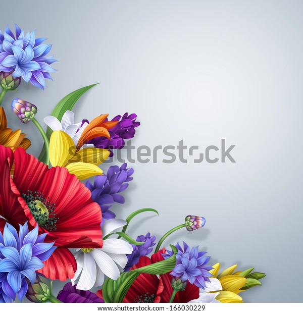 Wild Flowers Corner Design Element Poppy Stock Illustration 166030229