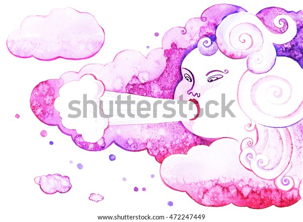 Wind Face Blow Clouds On White Stock Illustration 472247449