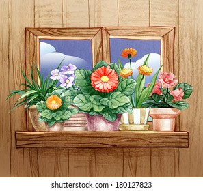 Window Frame Flowers Stock Illustration 180127823 | Shutterstock