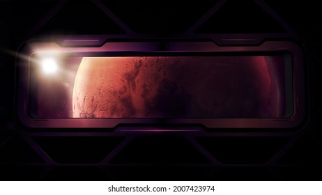 Window Spaceship Overlooking Mars Planet 3d Stock Illustration ...
