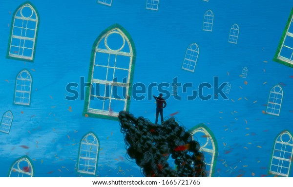Windows Floating Imaginary Scene Philosophy Drawing Stock Illustration ...