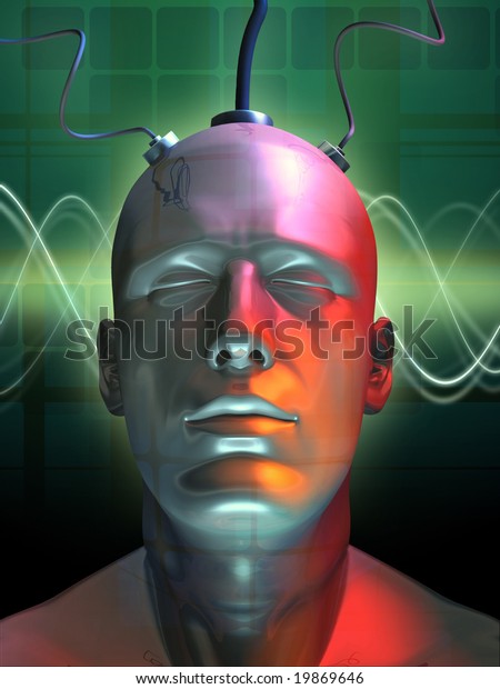 Wired Android Head Digital Illustration Stock Illustration 19869646