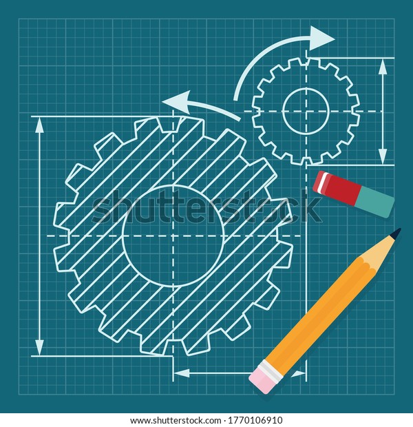 Wireframe Gear Blueprint Drawing Objects Isolated Stock Illustration ...