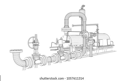 Wireframe Industrial Pump 3d Rendering Isoalted Stock Illustration ...
