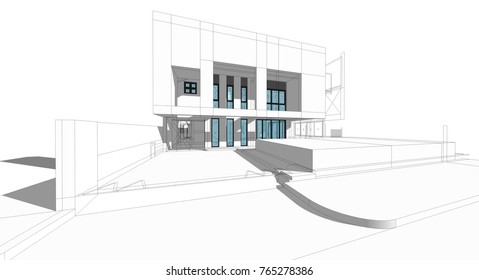 Wireframe Perspective 3d Building Shade Shadow Stock Illustration 765895801