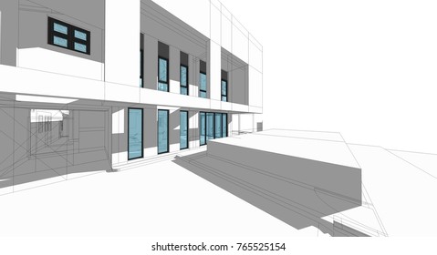 Wireframe Perspective 3d Building Shade Shadow 스톡 일러스트 765525154 ...
