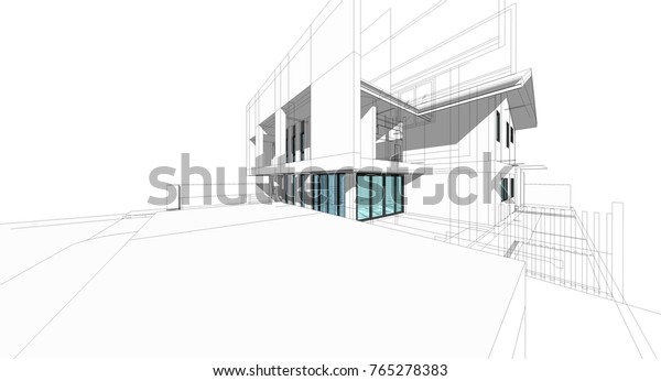 Wireframe Perspective 3d Building Shade Shadow Stock Illustration 765278383