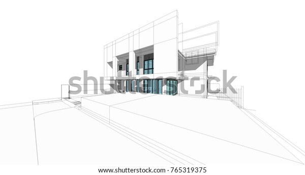 Wireframe Perspective 3d Building Shade Shadow Stock Illustration ...