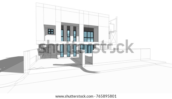 Wireframe Perspective 3d Building Shade Shadow Stock Illustration 765895801