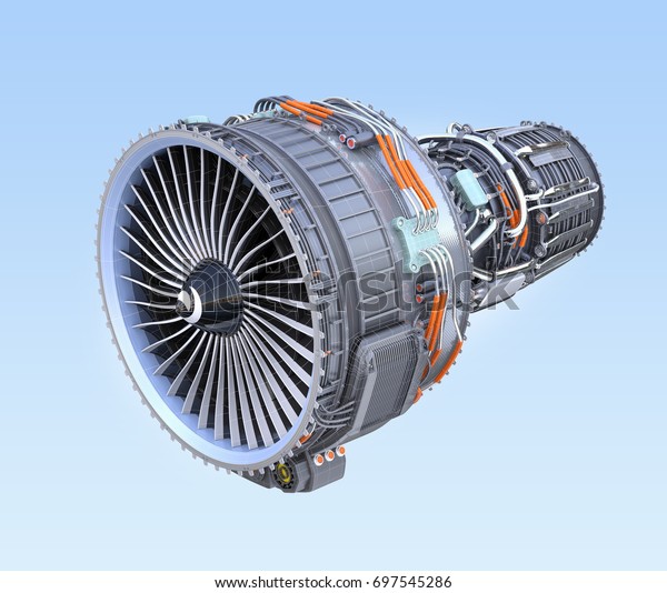 Wireframe Turbofan Jet Engine Isolated On Stock Illustration 697545286 ...