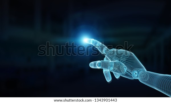 Wireframed Blue Robot Hand Pointing Finger Stock Illustration ...