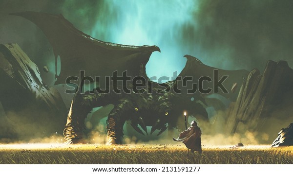 Wizard Casts Spell Summon Giant Monster Stock Illustration 2131591277 ...