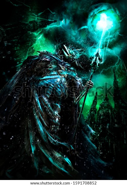 Wizard Necromancer Body Skeleton Head Bird: ilustrações stock ...