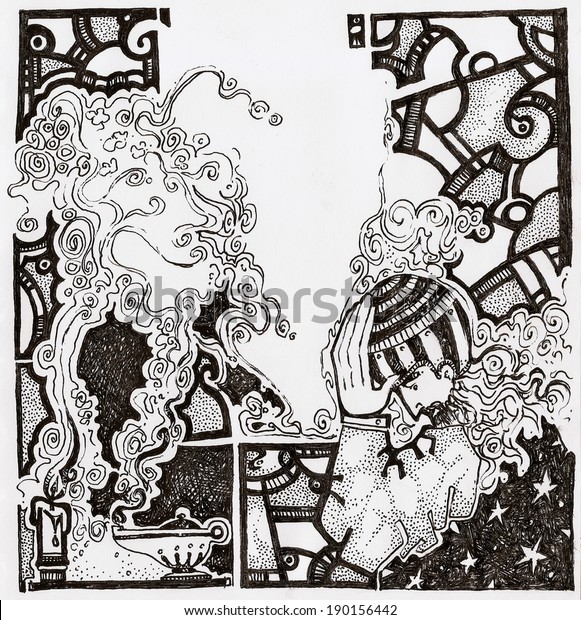 Wizard Thinking Face Appearing Form Candle Stock Illustration 190156442 ...