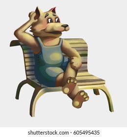 Wolf On Bench Stock Illustration 605495435