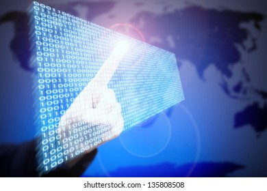 Womans Hand Touch Screen Binary Code 스톡 일러스트 135808508 | Shutterstock