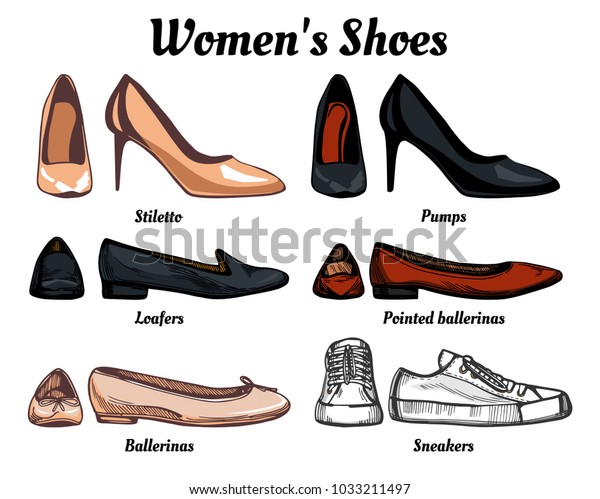 Womens Shoes Types Classification Set Oxfords Stock Illustration ...