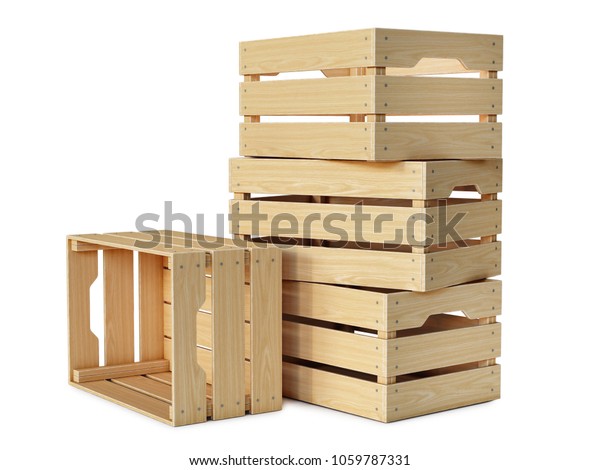 Wooden Crates Stack Isolated On White Stock Illustration 1059787331