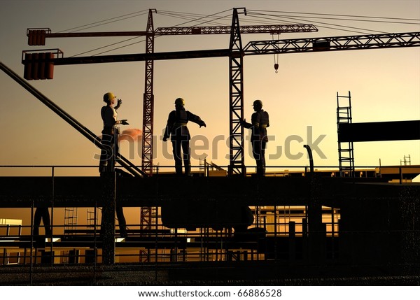 Work On Construction Night: стоковая иллюстрация, 66886528 | Shutterstock