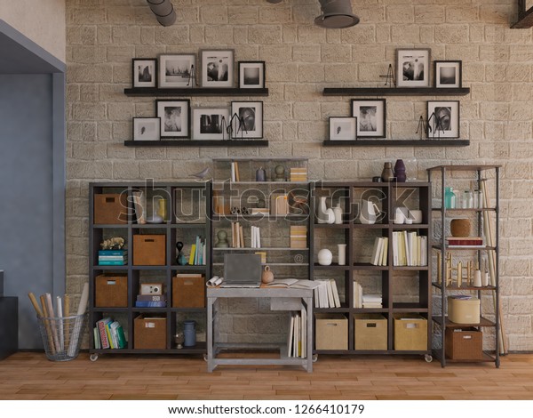 Work Table Design Workbench Office Interior Stock Illustration ...