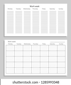 Work Week Different Tables Sheet Paper Stock Illustration 1285993348 ...