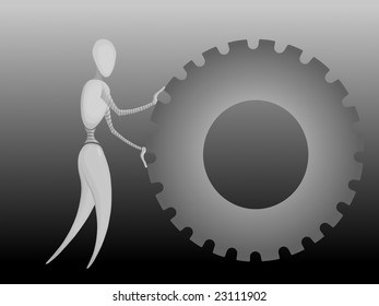 Worker Pushing Cog Stock Illustration 23111902 | Shutterstock
