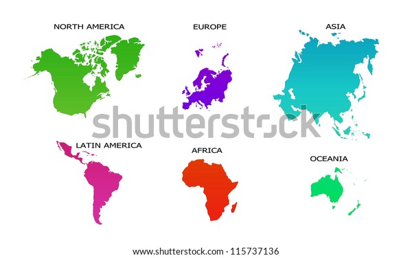 World Map 6 Continents Isolated On Stock Illustration 115737136
