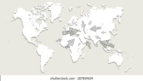 World Map Arrows Pointing Towards Europe Stock Illustration 287859683