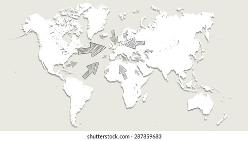 World Map Arrows Pointing Towards Australia Stock Illustration 287859665